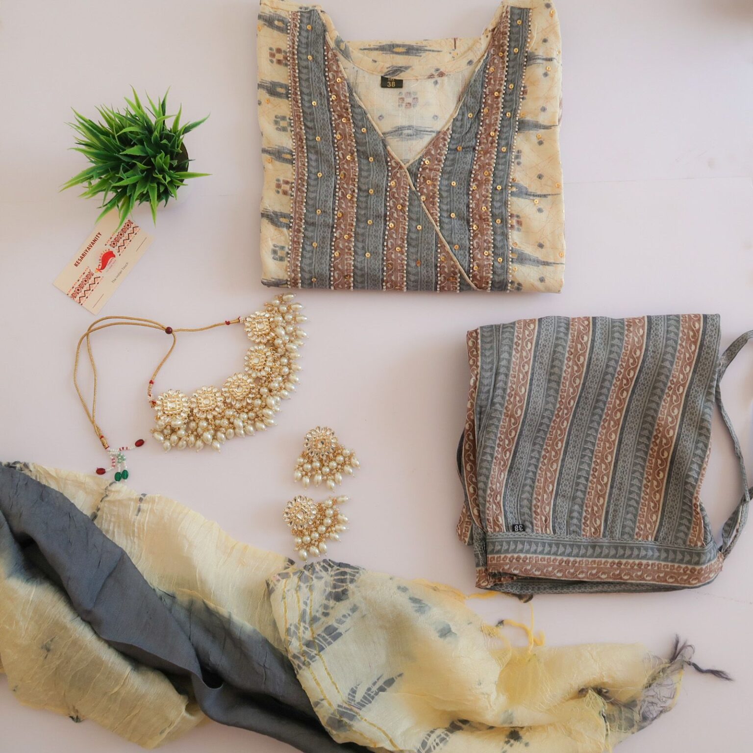 Fancy Beige Grey Suit Sets – ethnicfashion.site